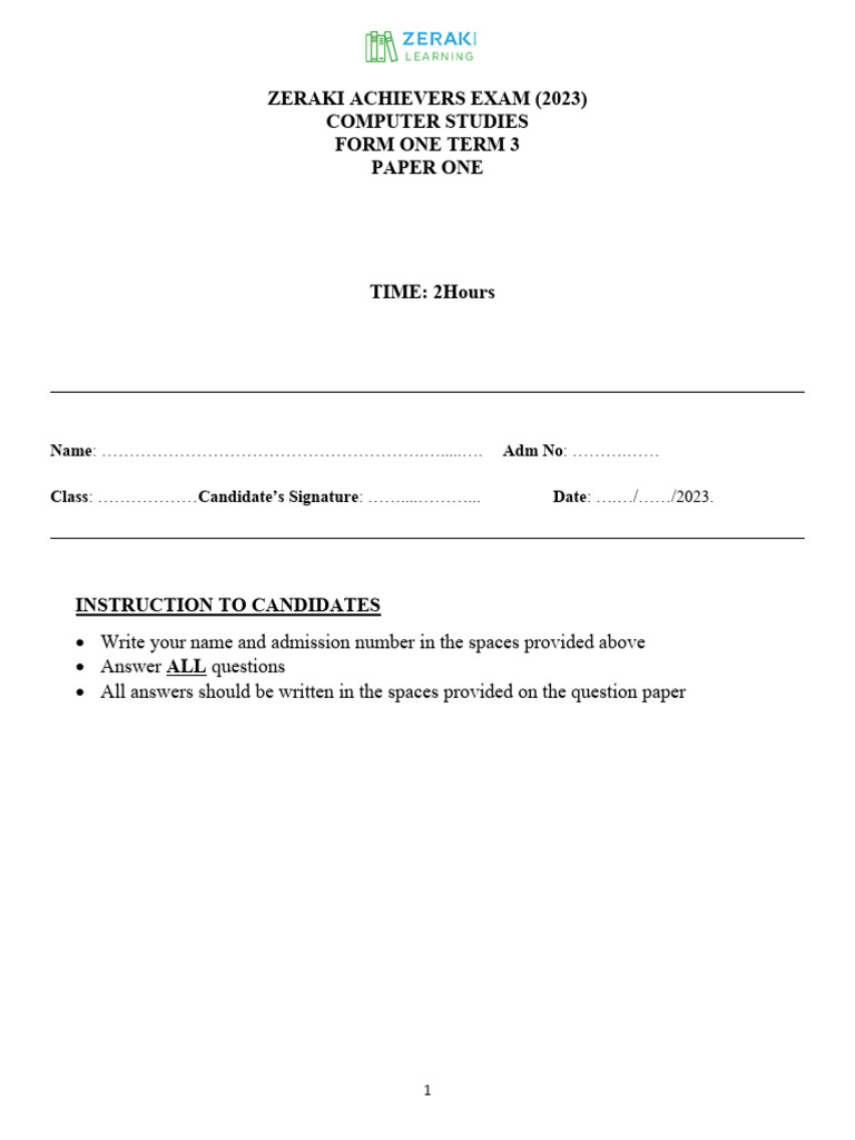 Computer Form 1 | PDF | Operating System | Hard Disk Drive