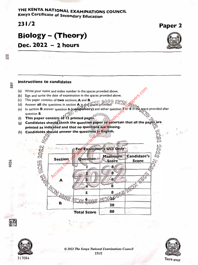 2022 KCSE Biology Paper 2 Questions Answers | PDF | Qualifications ... 2022 KCSE Biology Paper 2 Questions Answers | PDF | Qualifications ...
