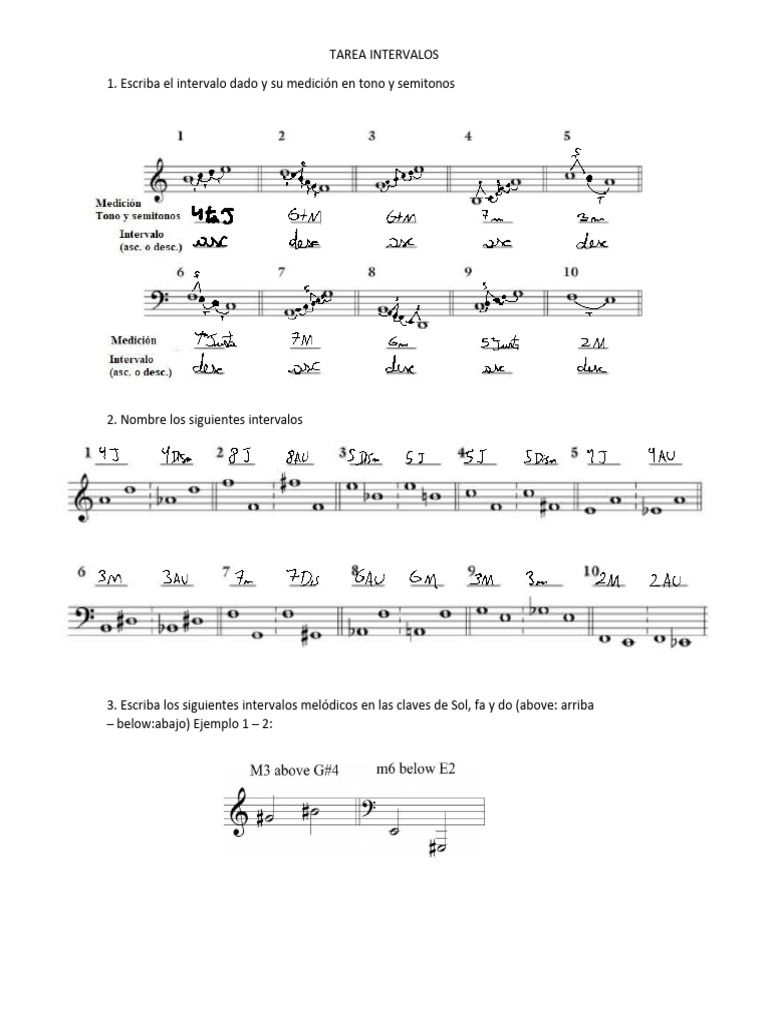 Ejercicios de Intervalos Musicales | PDF