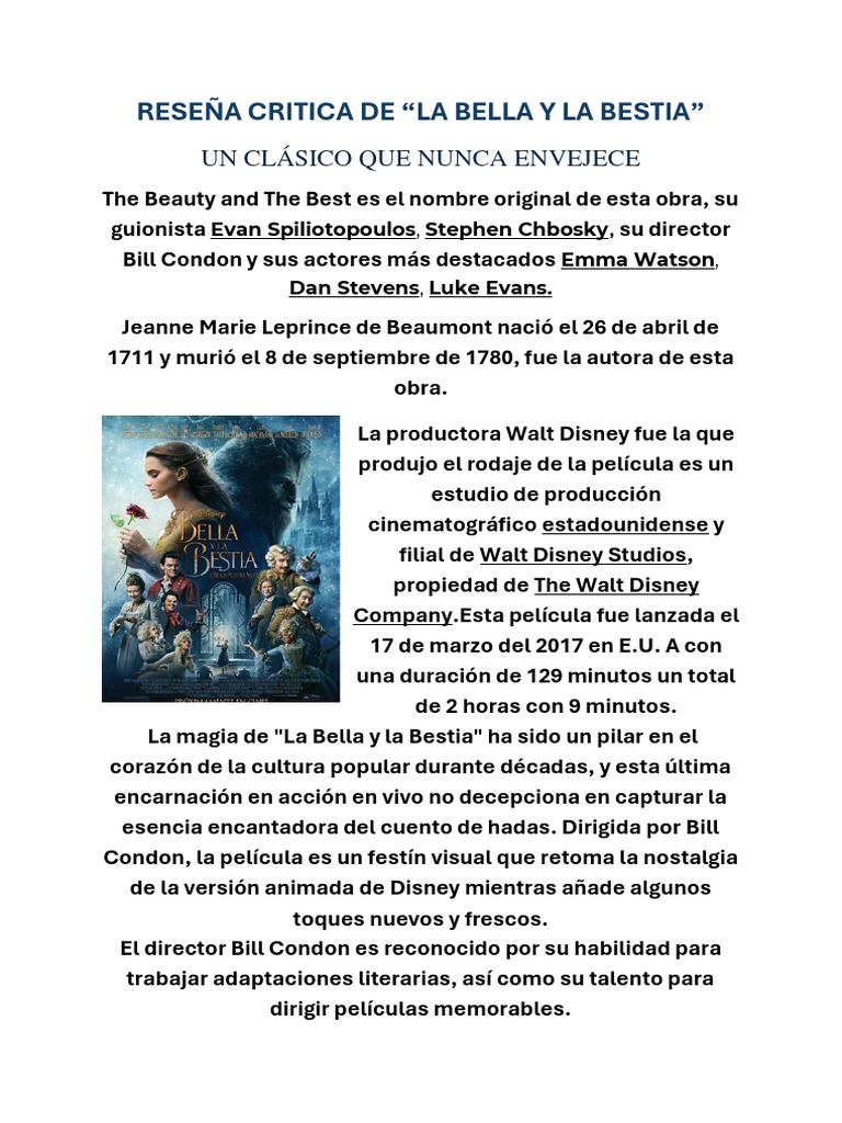 Reseña de "La Bella y la Bestia" | PDF | Arte