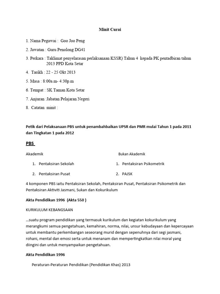Minit Curai DSKP KSSR | PDF