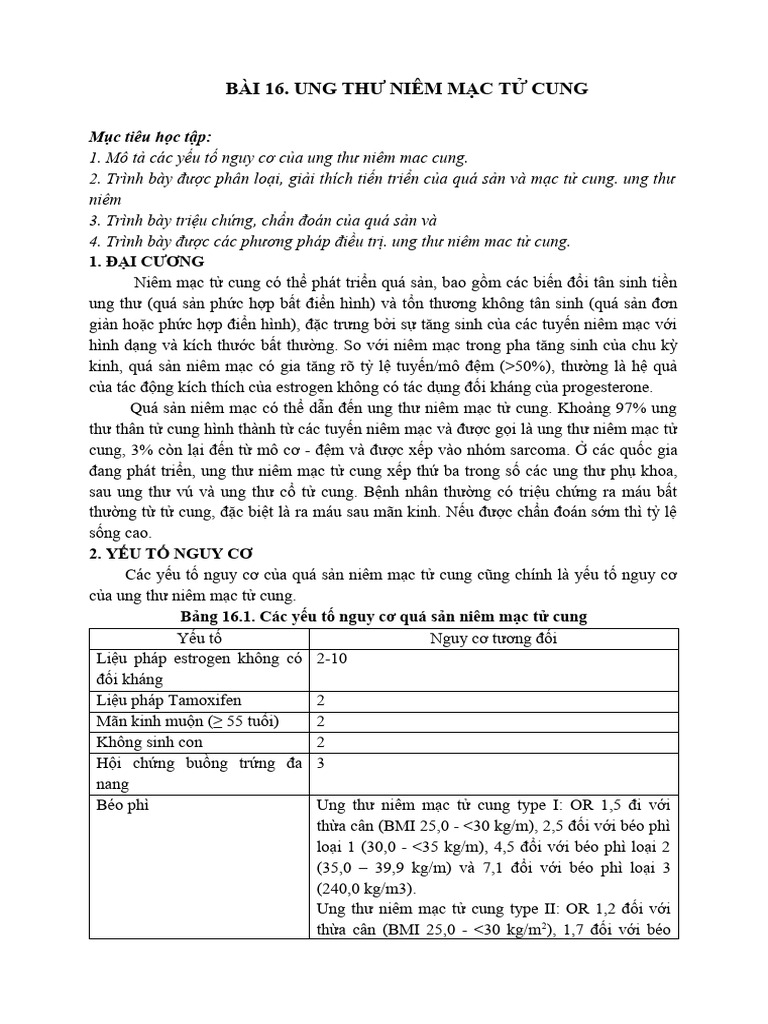 Bài 16. Ung Thư Niêm M C T Cung | PDF