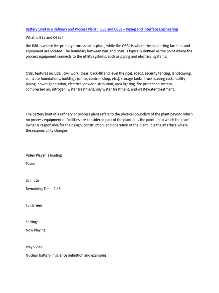 Isbl 0R Osbl | PDF | Oil Refinery | Safety