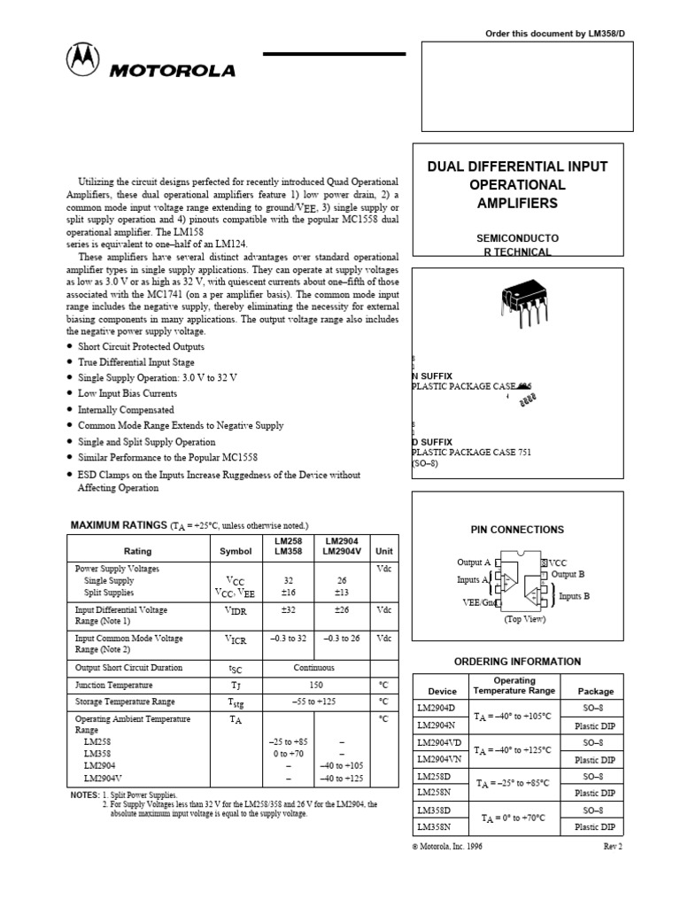 LM 358 | PDF | Amplifier | Operational Amplifier