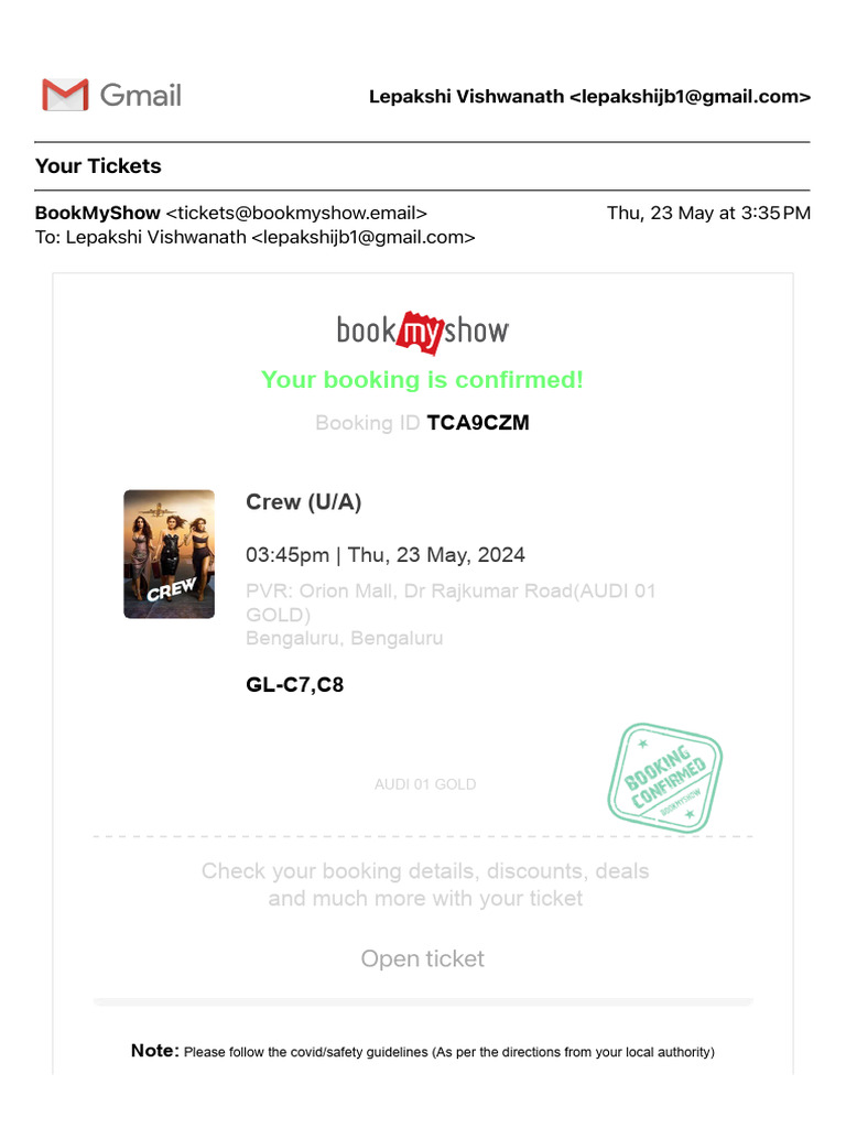 Your Tickets, PVR Ticket | PDF