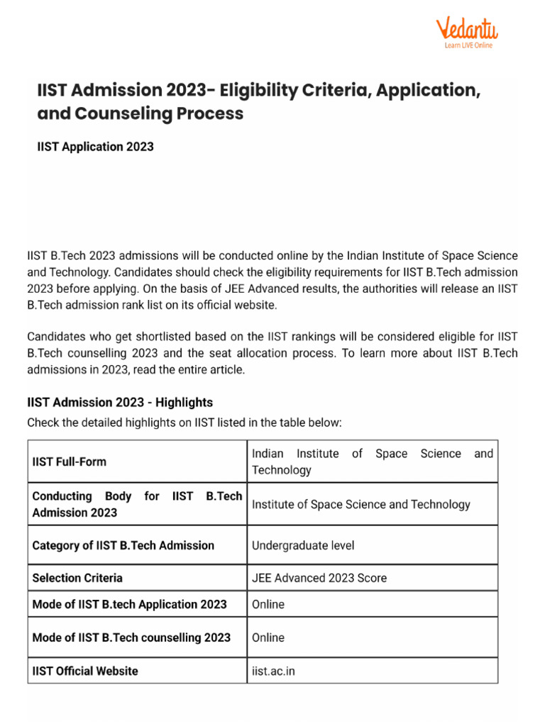 IIST Admission 2023 - Eligibility Criteria, Application, and Counseling ...