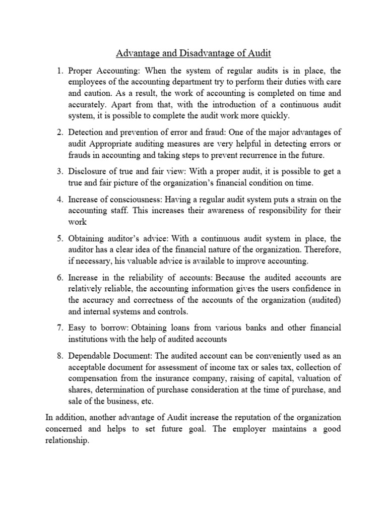 Advantage and Disadvantage of Audit | PDF | Audit | Accounting