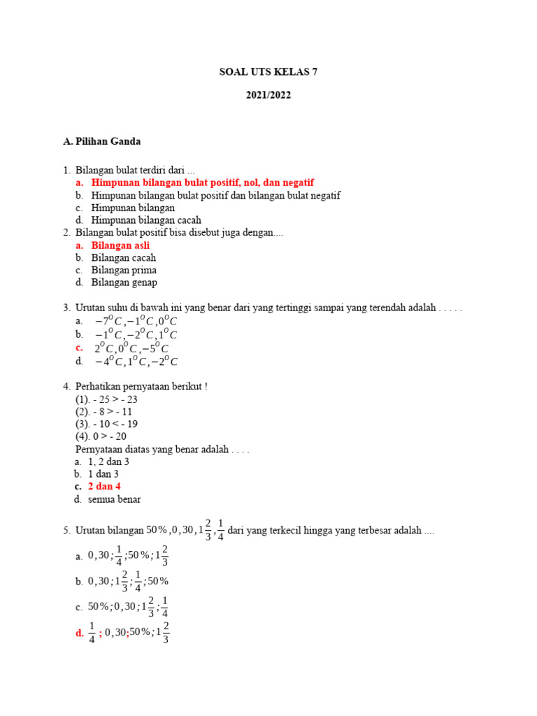 Soal PTS Kelas 7 - 2021-2022 - HF | PDF | Metode & Bahan Ajar