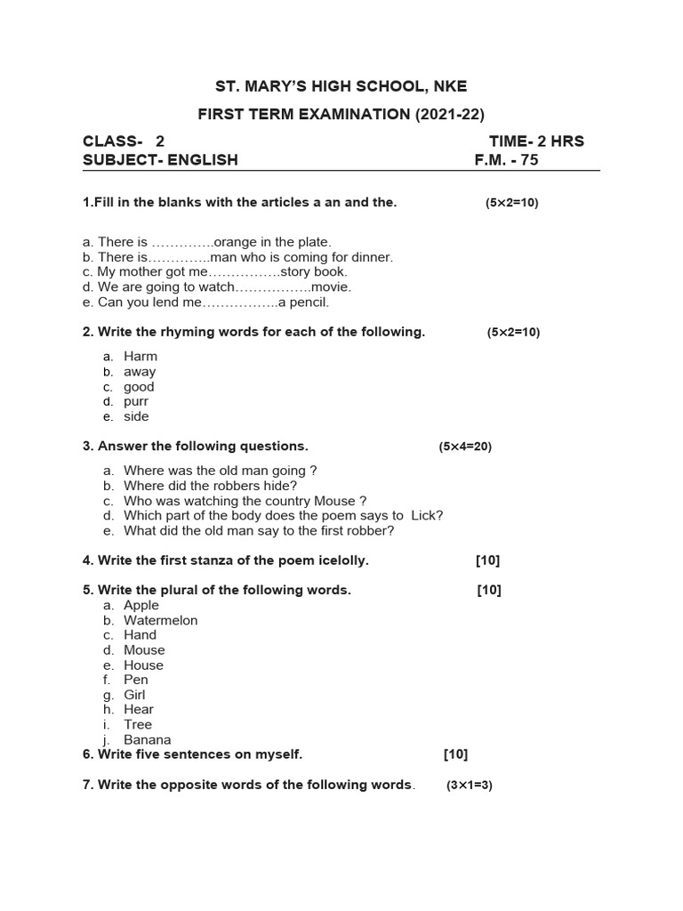 Class 2 English | PDF