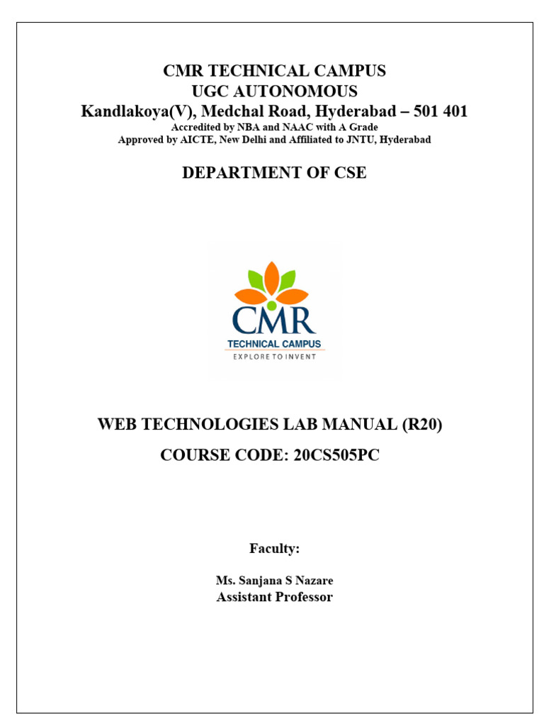 WT LAB MANual | PDF | World Wide Web | Internet & Web WT LAB MANual | PDF | World Wide Web | Internet & Web