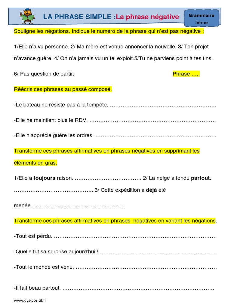 Exercices La Phrase Negative | PDF | Phrase | Linguistique