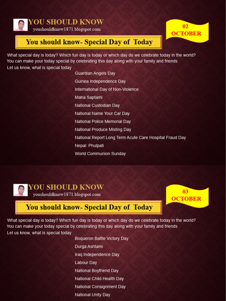 You Should Know - Special Day of Today | PDF | Religious Festivals ...