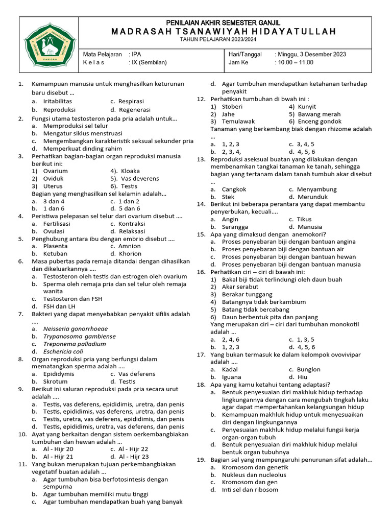 Uas Ganjil Ipa Kls Ix 2023 | PDF