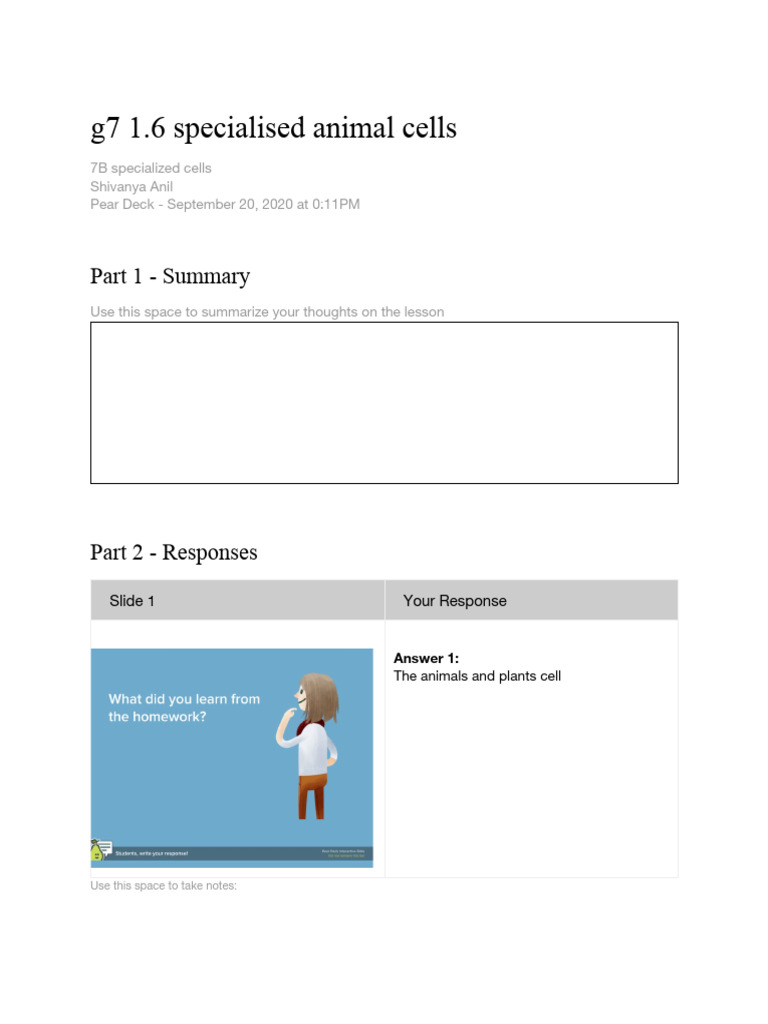 g7 1.6 Specialised Animal Cells - 7B Specialized Cells - G2 | PDF ...