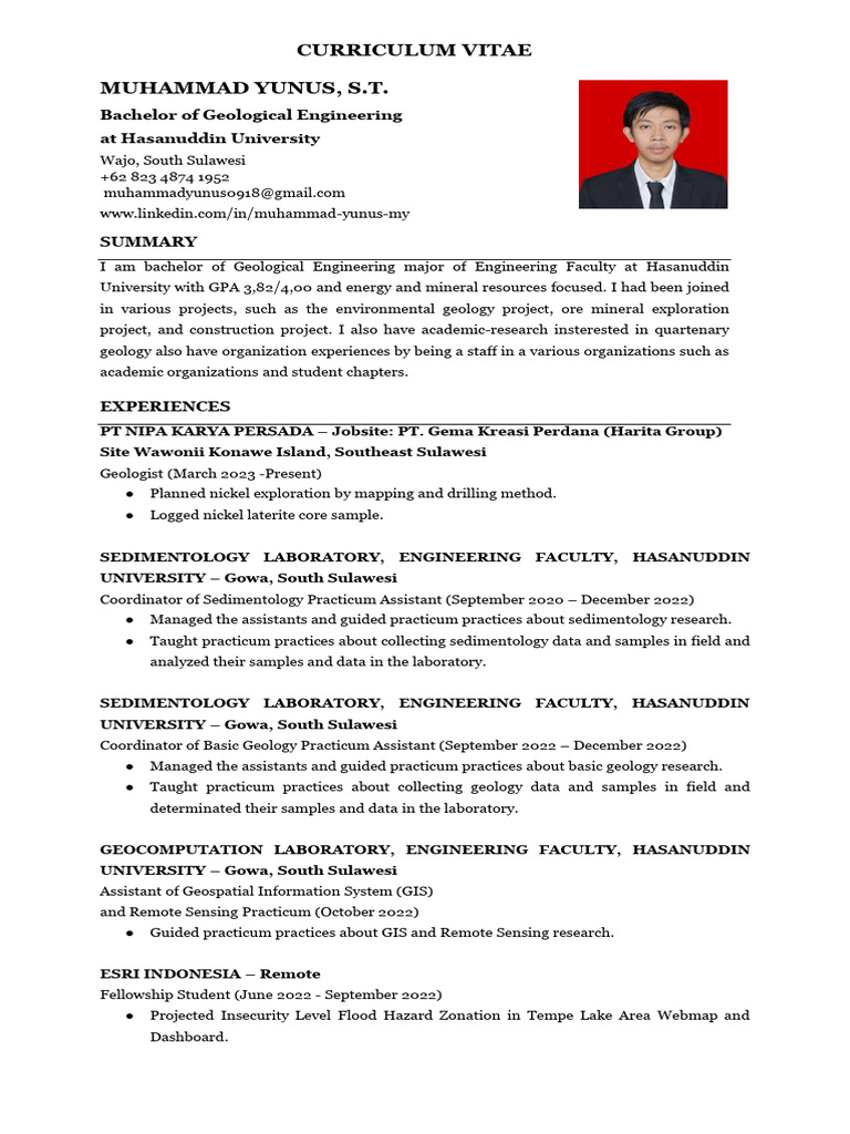 CV Muhammad Yunus | PDF | Geology | Geographic Information System