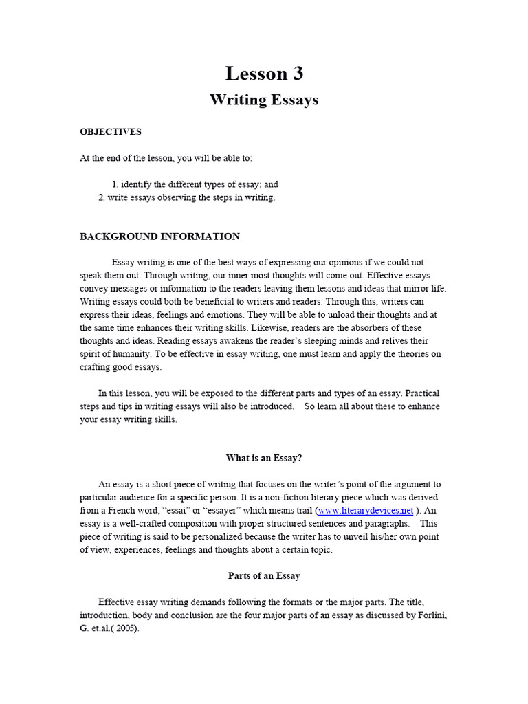 Lesson 3 Writing Essays | PDF | Essays | Adolescence