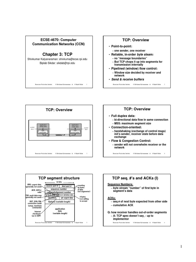 ccn2001 Slides4 6pp | PDF | Transmission Control Protocol | Network Congestion