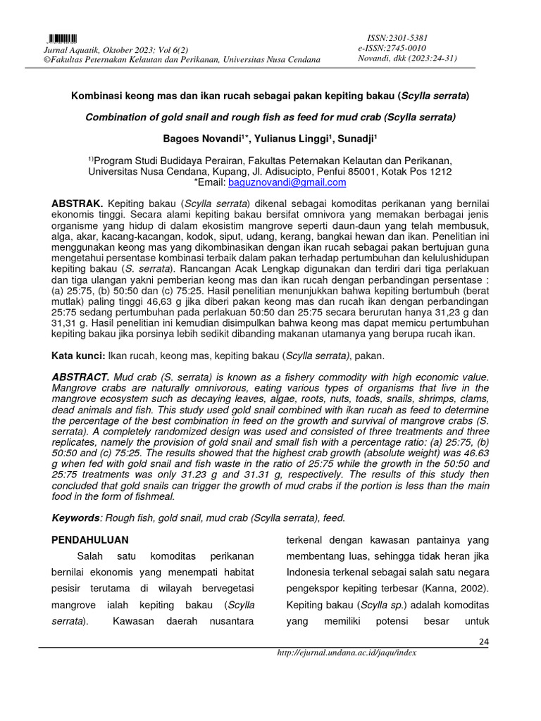 Kombinasi Keong Mas Dan Ikan Rucah Sebagai Pakan K | PDF