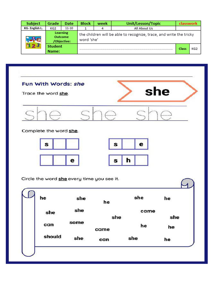 sight word she pdf | PDF