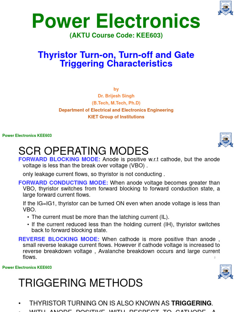 Thyristor Turn-On-Off and Gate Triggering | Download Free PDF | Power ...