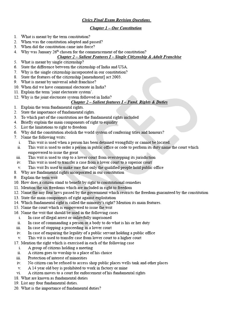 Civics Class X ICSE Question Bank | PDF | Government | Justice