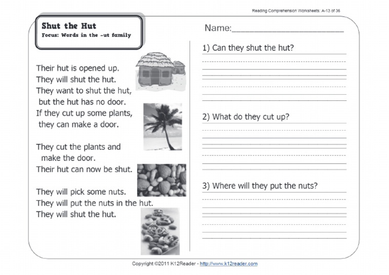 Shut the Hut _ 1st Grade Reading Comprehension Worksheet Wk 13 | PDF