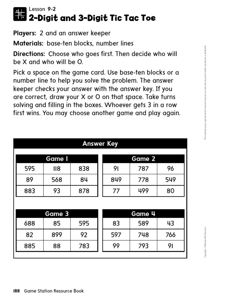 2-09-02 Game Station - 2-Digit and 3-Digit Tic Tac Toe | PDF ...