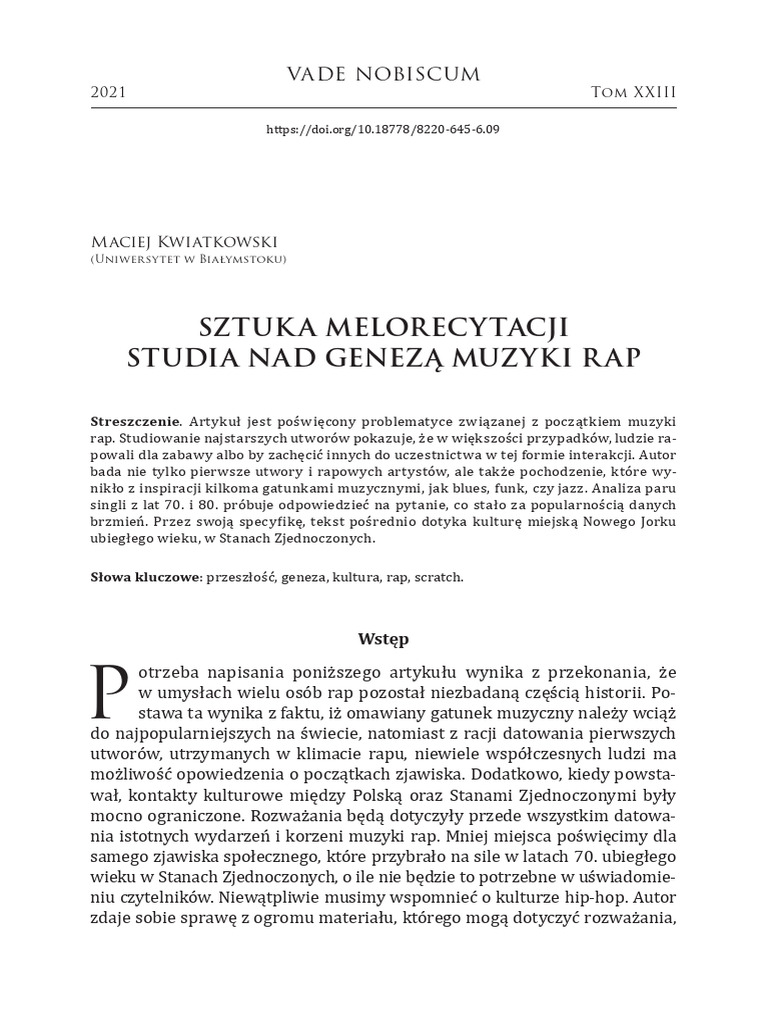 Geneza Muzyki Rap - M. Kwiatkowski | PDF