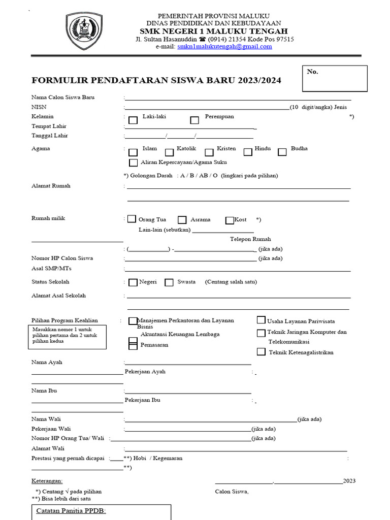Formulir PPDB Ta 2023 2024 | PDF