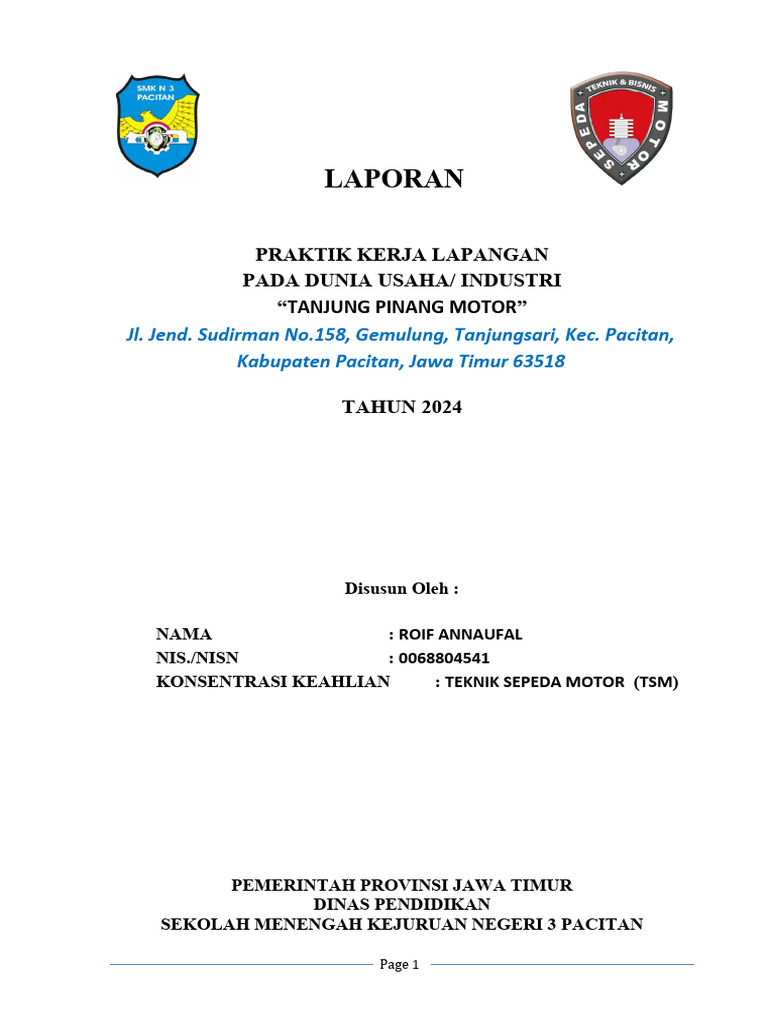 CONTOH LAPORAN PKL-TSM | PDF