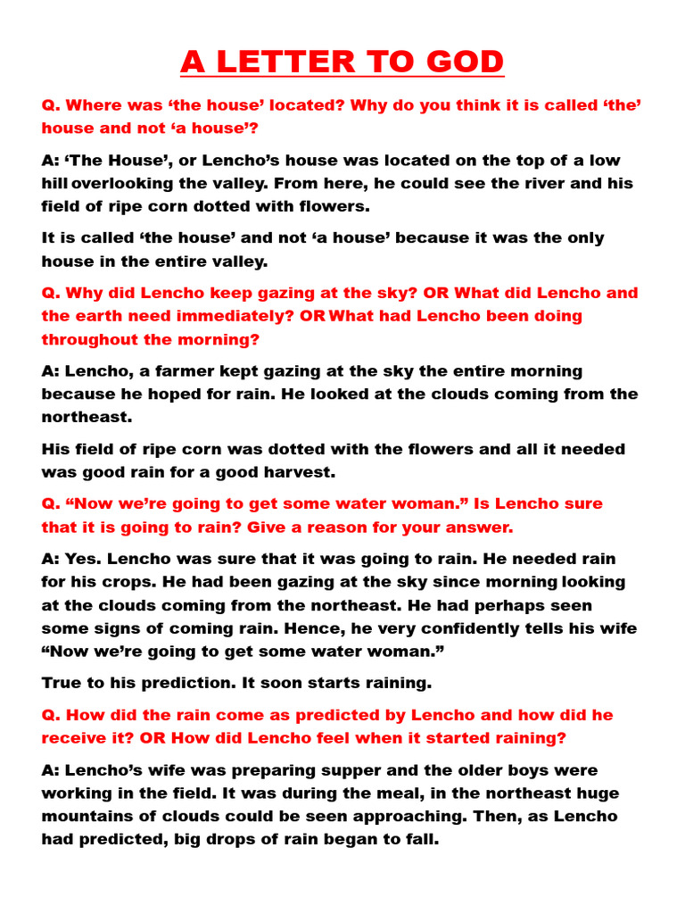 Class 10 A Letter To God | PDF | Faith | Rain