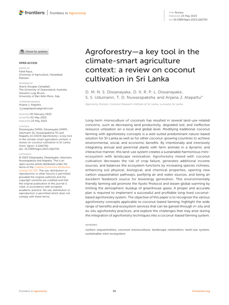 FrontAgro - 2023-Agroforestry - A Key Tool in Climate-Smart Agric Context-Coconut | PDF | Soil ...