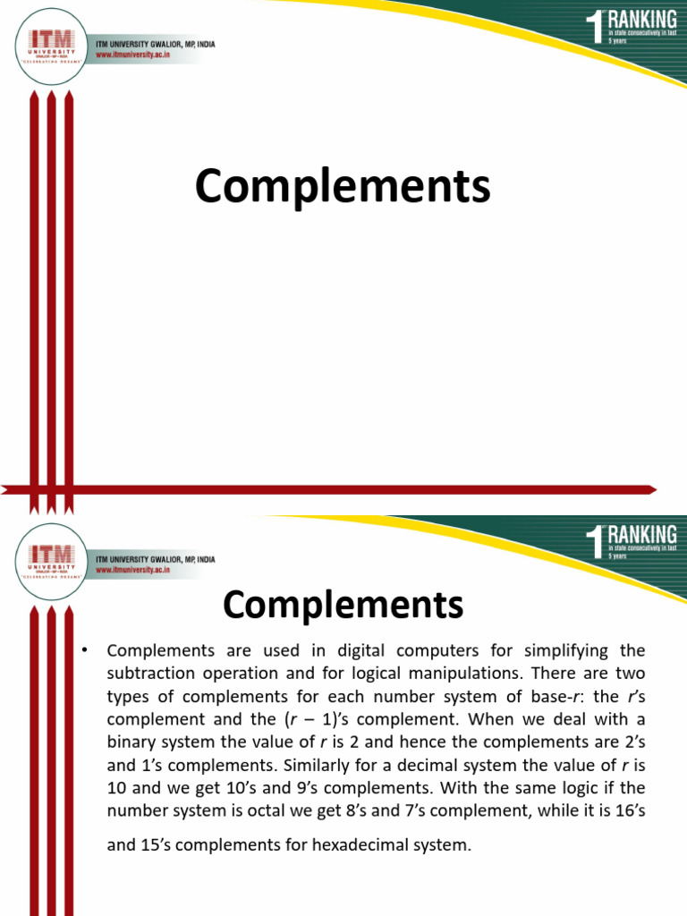 Complements, Binary Arithmetic | PDF | Subtraction | Encodings