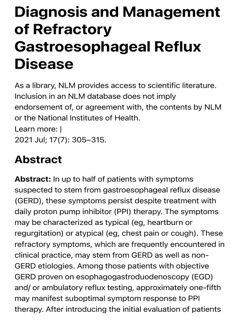Diagnosis and Management of Refractory Gastroesophageal Reflux Disease - PMC | PDF ...