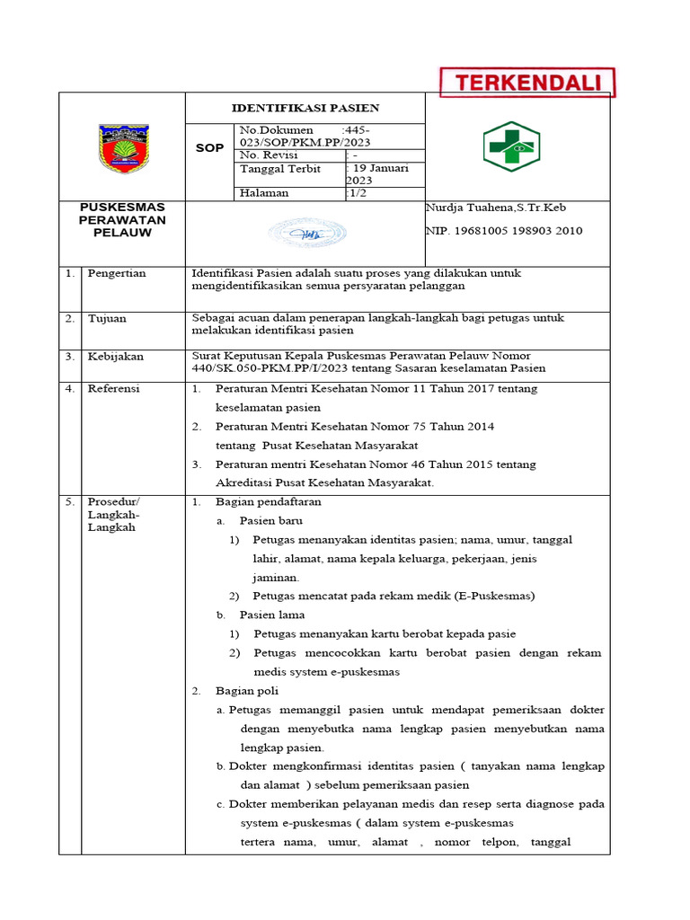 Sop Identifikasi Pasien | PDF | Sains & Matematika
