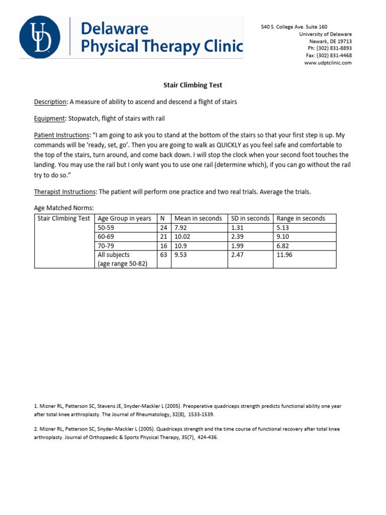 Stair Climbing Test Guide | PDF | Health Care | Medical Specialties