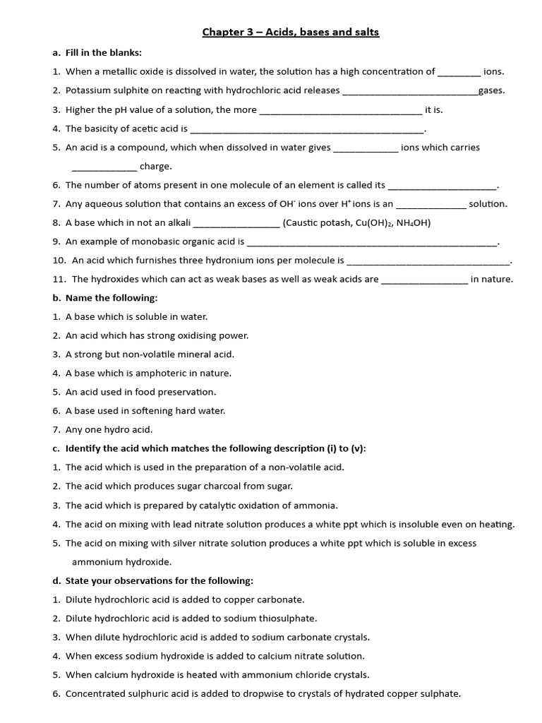 CH 3 - Worksheet | Download Free PDF | Acid | Hydroxide