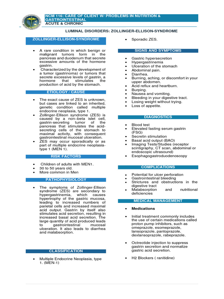 Overview of Zollinger-Ellison Syndrome | PDF | Pancreas | Medicine