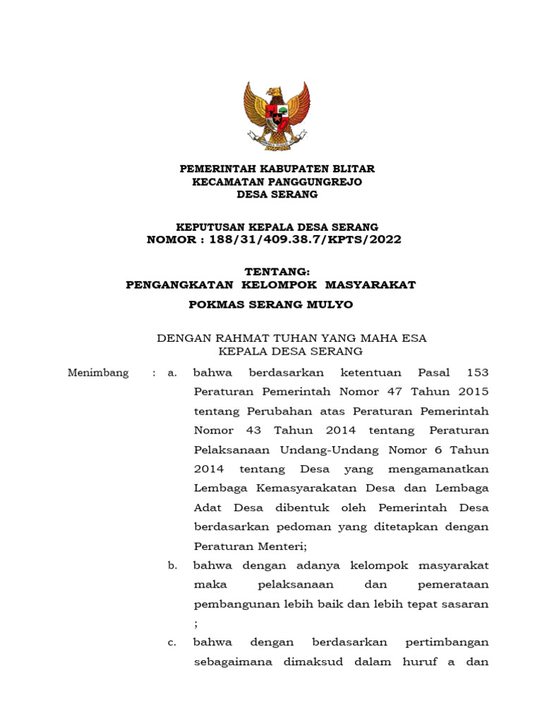 Pengangkatan POKMAS Serang Mulyo 2022 | PDF | Griya & Taman