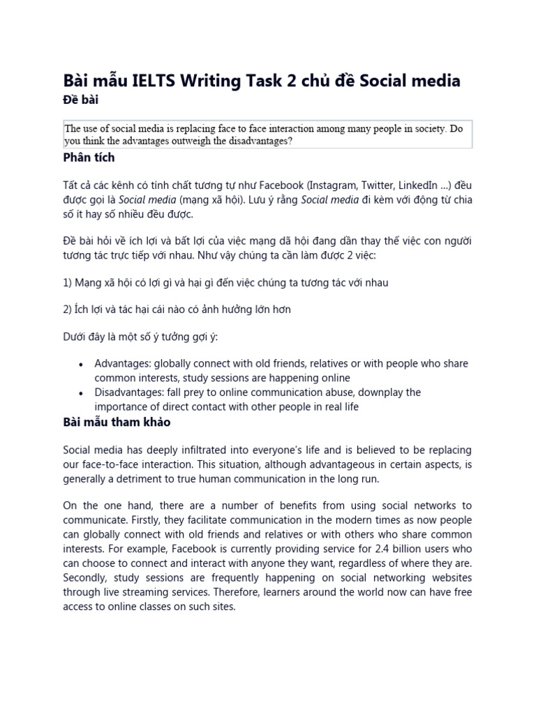Bài mẫu IELTS Writing Task 2 social media | PDF