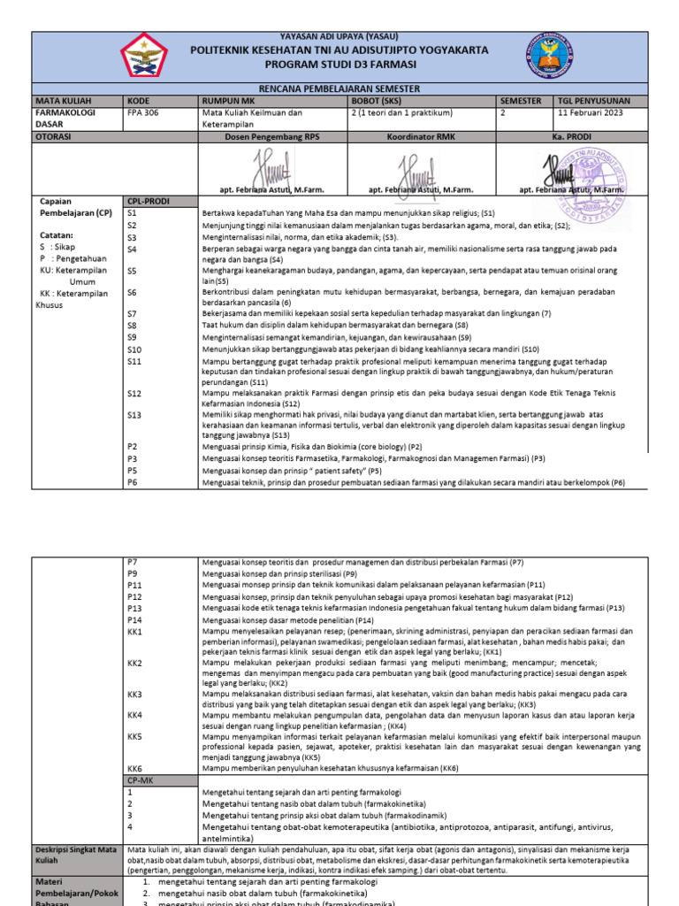 Farmakologi Dasar (RPS, Kontrak CPP, Nilai) | PDF | Sains & Matematika Farmakologi Dasar (RPS, Kontrak CPP, Nilai) | PDF | Sains & Matematika