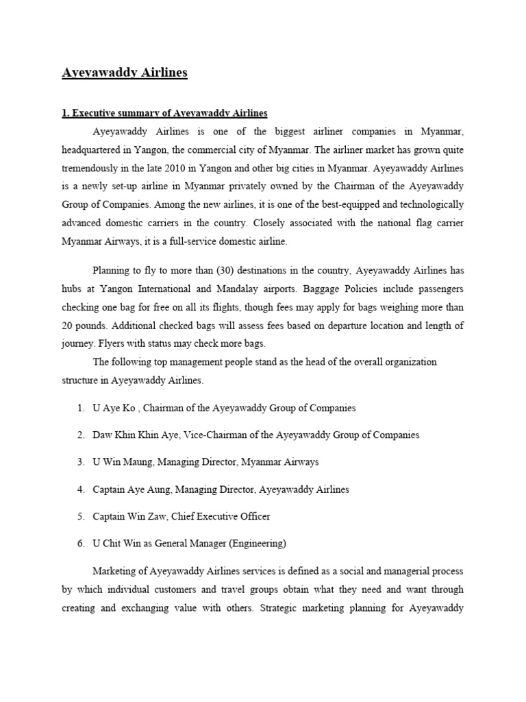 Overview of Ayeyawaddy Airlines in Myanmar | PDF | Marketing ...