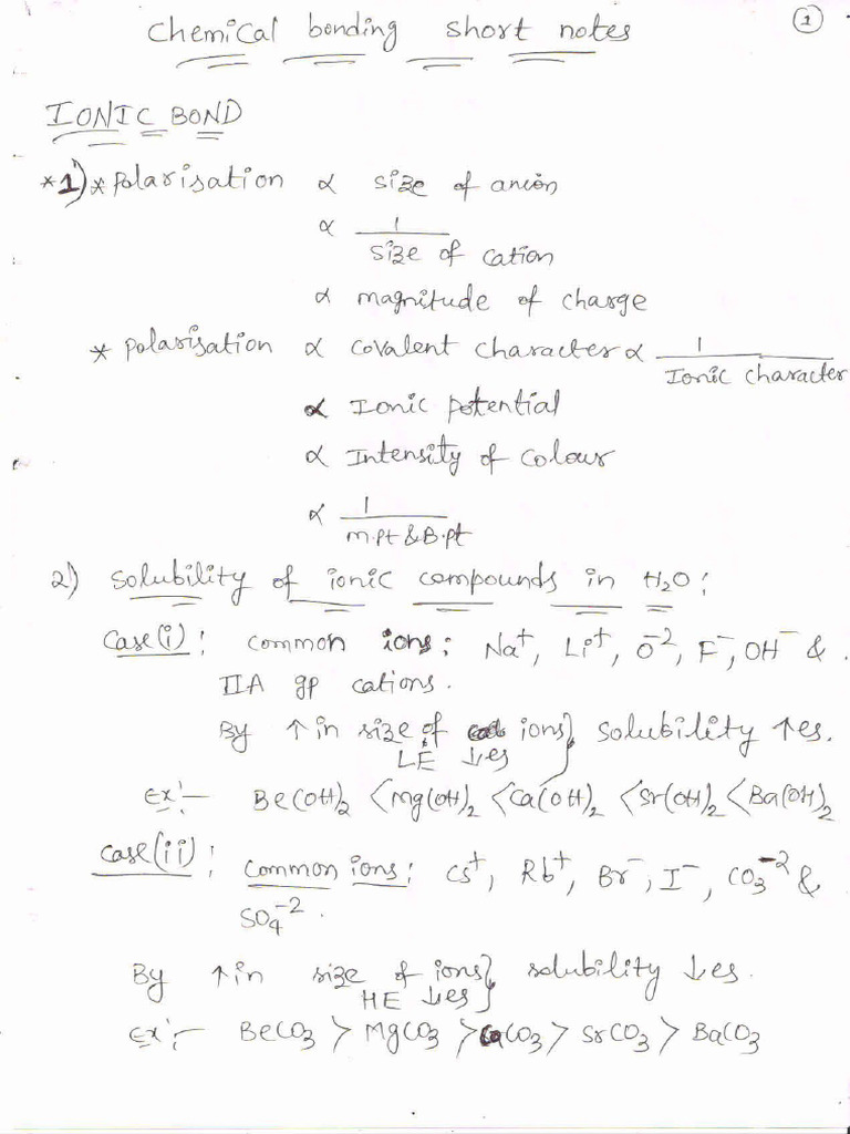 Chem Bonding Short Notes By Allen Teachers Pdf