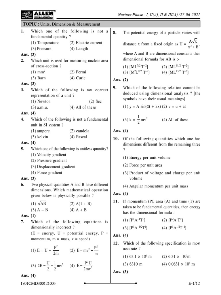 2706 - Phy - HOM Physics Test For Neet | PDF | Science | Physical ...