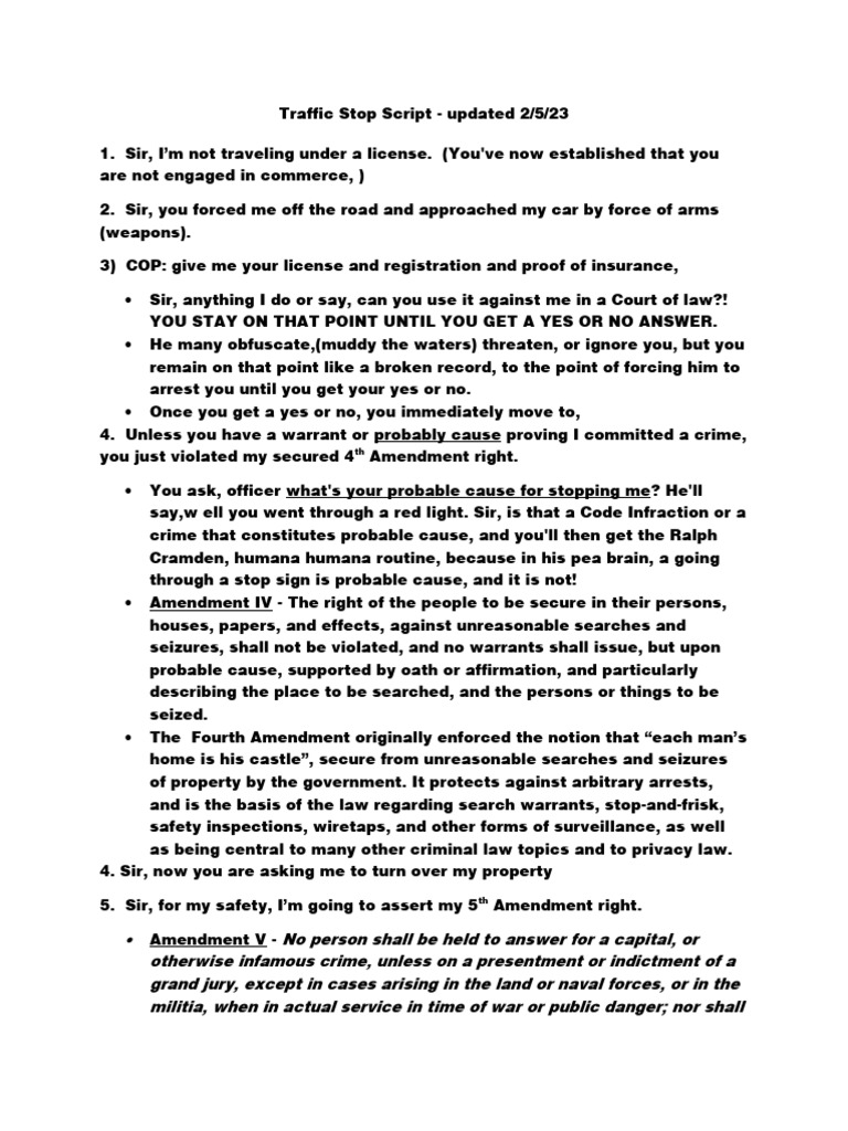 Traffic Stop Script - Updated 2-5-23 | PDF | Fifth Amendment To The ...