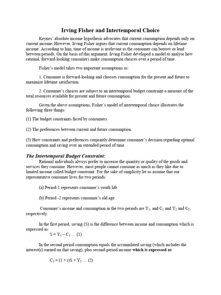Irving Fisher and Intertemporal Choice: The Intertemporal Budget ...