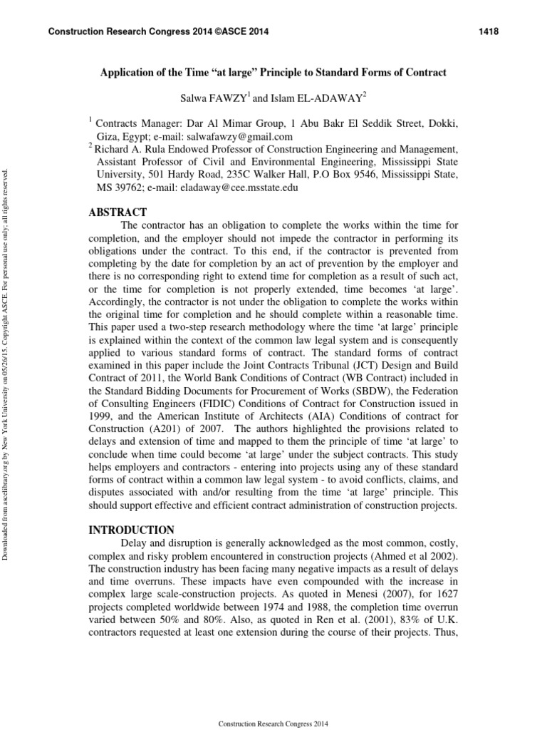 Application of The Time at Large Principle To Standard Forms of ...
