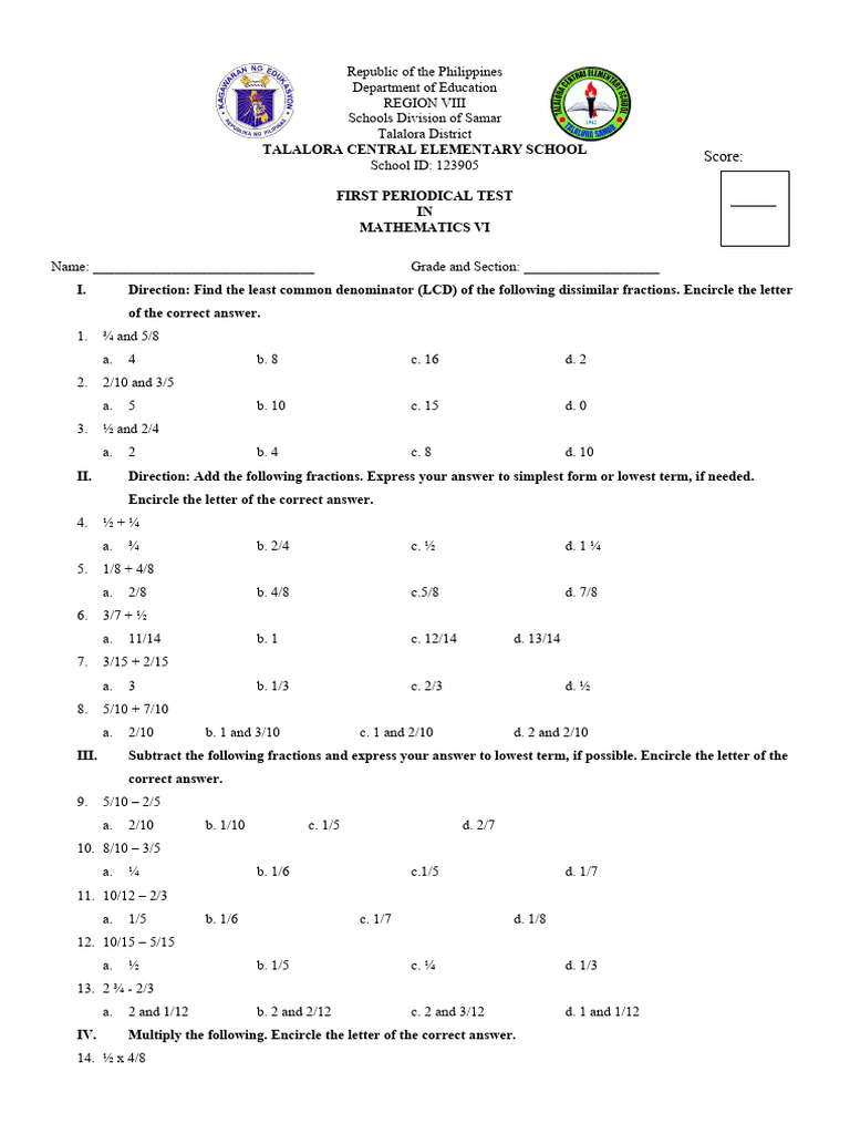 QUARTER 1 PT MATH 6 | PDF | Mathematical Notation | Division (Mathematics)
