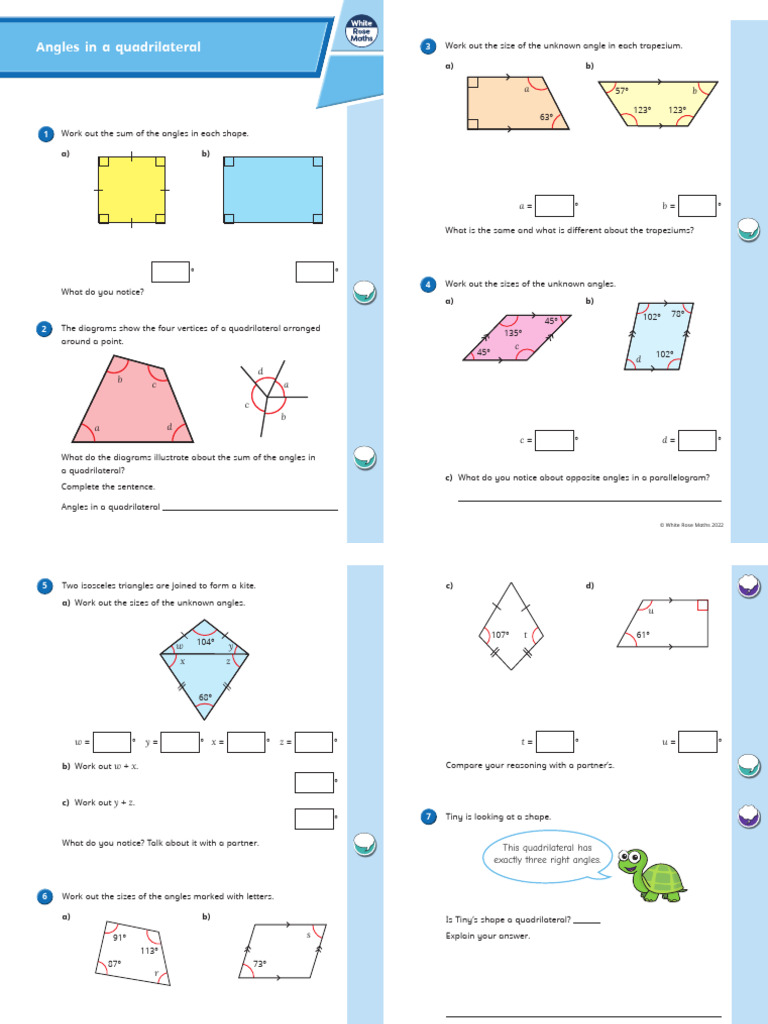 Angles in A Quadrilateral: © White Rose Maths 2022 | PDF | Triangle Geometry | Euclidean Plane ...