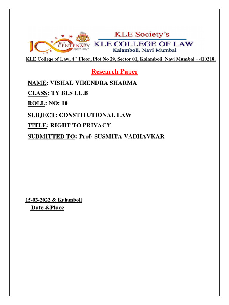 Constitutional Law Research Paper (Vishal Sharma) | PDF | Privacy ...
